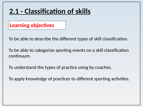 Sport psychology: Classification of skills GCSE PE Powerpoint Lesson ...