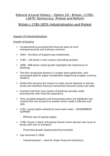 Edexcel A-Level History - Option 1D, Theme Summary: Britain c.1785 ...