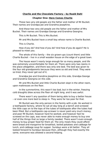 Charlie and the Chocolate Factory Chapter 1 Comprehension 3 levels ...