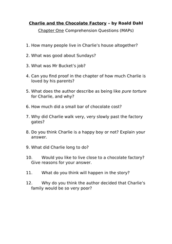 Charlie and the Chocolate Factory Chapter 1 Comprehension 3 levels ...