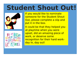 Student shout out- great for well being! | Teaching Resources