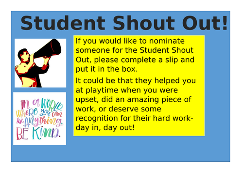 Student shout out- great for well being! | Teaching Resources
