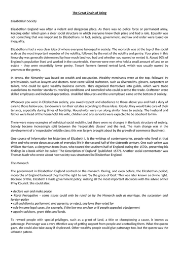 The Elizabethan 'Great Chain of Being' | Teaching Resources