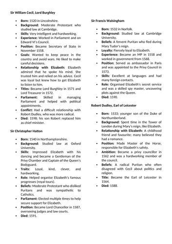 National Government - Elizabeth I's Key Ministers of the Privy Council ...