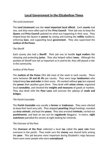 Elizabethan Local Government - Lords Lieutenant and Justices of the ...