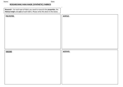 Fabric properties worksheets - Natural and Synthetic | Teaching Resources