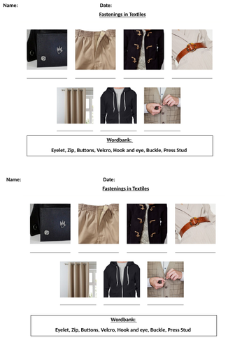 Fastenings in Textiles Worksheets | Teaching Resources