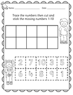 Ordering numbers 1-10 trace cut and stick - Reception, Year 1 worksheet ...