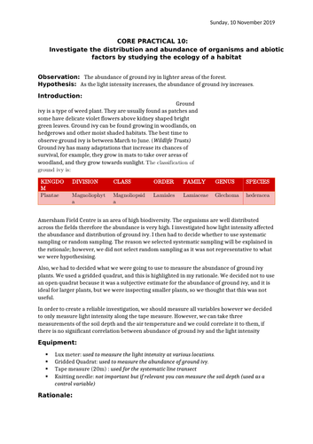 Core Practical 10 - Study on the abundance and distribution of ...
