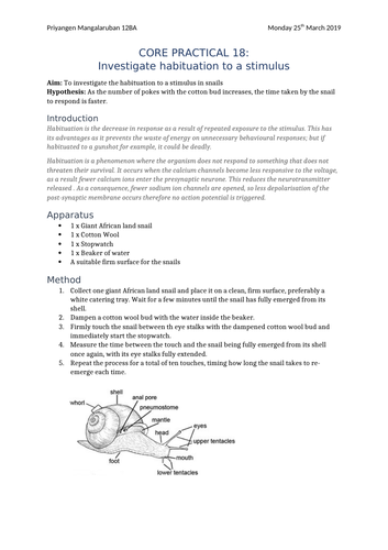 Core Practical 18 - Investigate the habituation of a stimulus ...