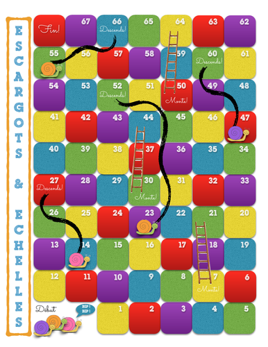 Snakes and ladders French board game with blank cards | Teaching Resources