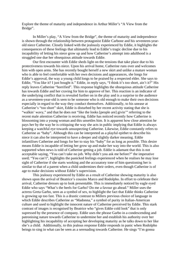 A VIEW FROM THE BRIDGE MODEL ESSAY - MATURITY AND INDEPENDENCE ...