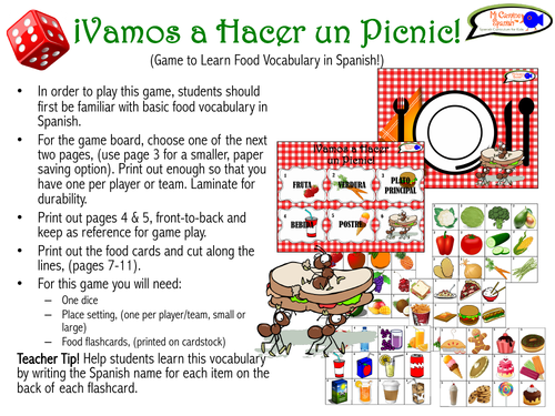 Spanish Picnic Game! (Game to Learn Food Vocabulary in Spanish ...