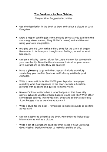 The Creakers Tom Fletcher Chapter 1 text, questions and activities ...