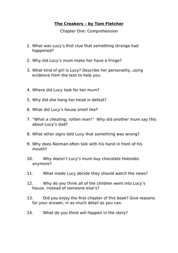 The Creakers Tom Fletcher Chapter 1 text, questions and activities ...