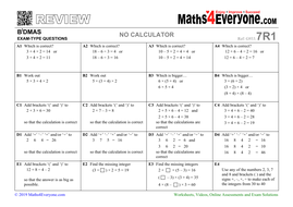 GCSE Revision (BiDMAS) (Worksheet with Solutions) | Teaching Resources