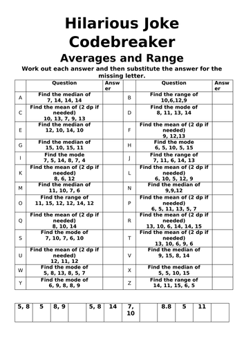 The Ultimate Challenge: Average and Range Codebreaker | Teaching Resources