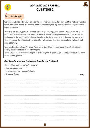 AQA Language Paper 1, Question 1 and 2 | Teaching Resources