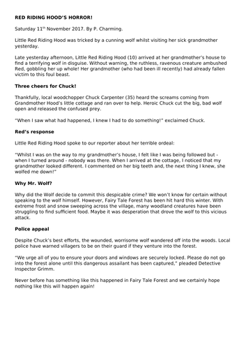 Newspaper report example | Teaching Resources