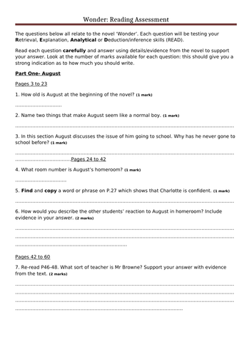 Wonder: Year 7 Full Scheme of Work | Teaching Resources