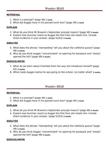 Wonder: Year 7 Full Scheme of Work | Teaching Resources