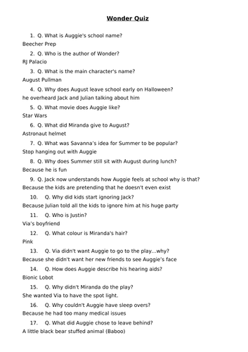 Wonder: Year 7 Full Scheme of Work | Teaching Resources