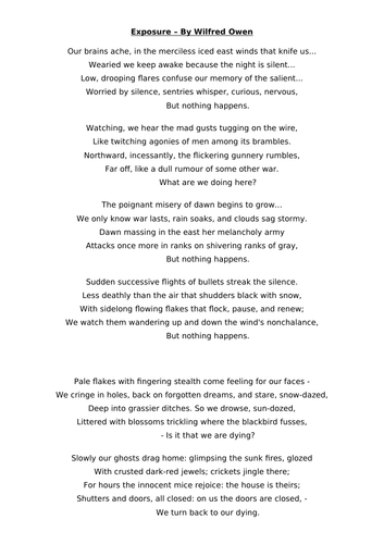 Exposure - Wilfred Owen - Lesson Exploring Techniques | Teaching Resources