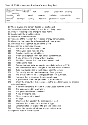 AQA Biology Key Words Tests | Teaching Resources