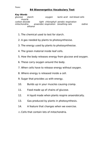 AQA Biology Key Words Tests | Teaching Resources