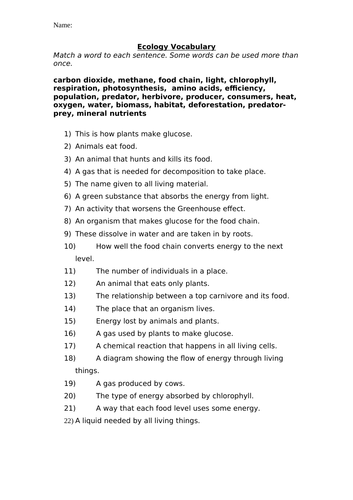 AQA Biology Key Words Tests | Teaching Resources