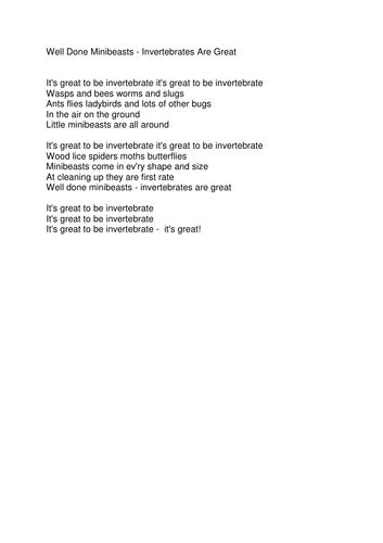 Well Done MiniBeasts - Invertebrates Are Great - Total Song Pack ...