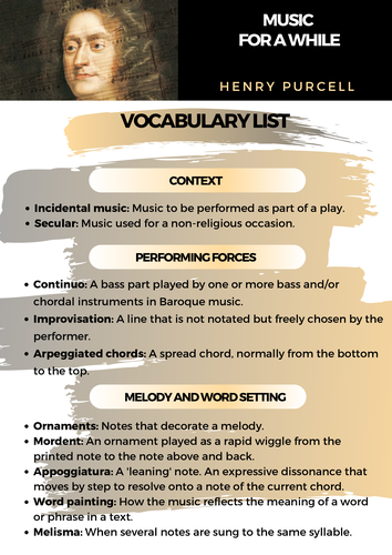 Set Work Vocabulary Edexcel Music GCSE (8 pieces) | Teaching Resources