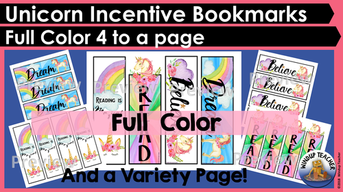 Unicorn Bookmarks: Dream, Believe, READ, Reading is Magical Color ...