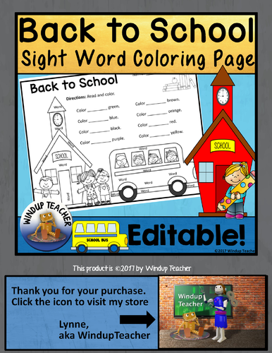 Back to School Sight Word Coloring Sheet Activity | Editable | Teaching ...
