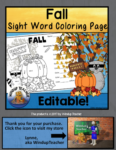 Fall Color by Sight Word Activity Sheet - Editable Pumpkin Printable ...