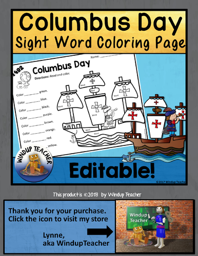 Columbus Day Sight Word Printable Activity Sheet - Editable Worksheet ...