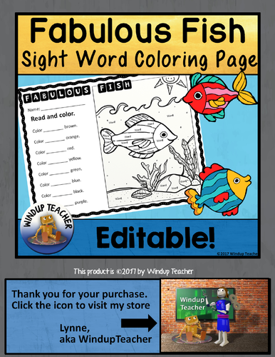 Fabulous Fish Color the Word Activity Sheet - Editable Worksheet ...