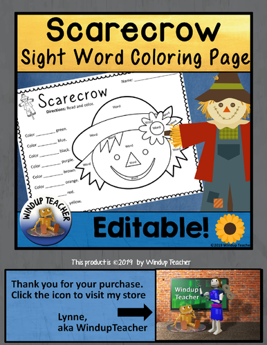 Fall Color by Sight Word Activity Sheet - Editable Scarecrow Worksheet ...