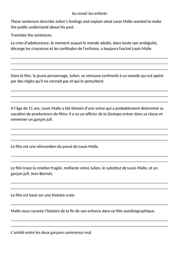 Au revoir les enfants translation | Teaching Resources