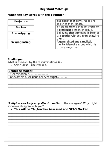 Key Stage Three Religious Education - Discrimination | Teaching Resources
