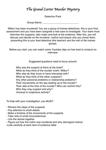 The Great Carter Murder Mystery | Teaching Resources