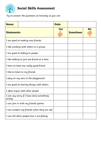 Social Skills Assessment | Teaching Resources