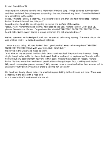 Language Paper 1 Question 3- Life of Pi | Teaching Resources