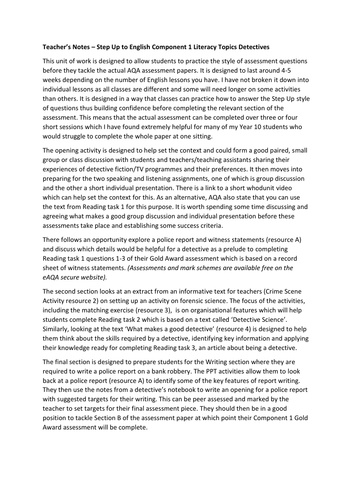 AQA Step Up to English: Component 1 DETECTIVES Practice Unit | Teaching ...