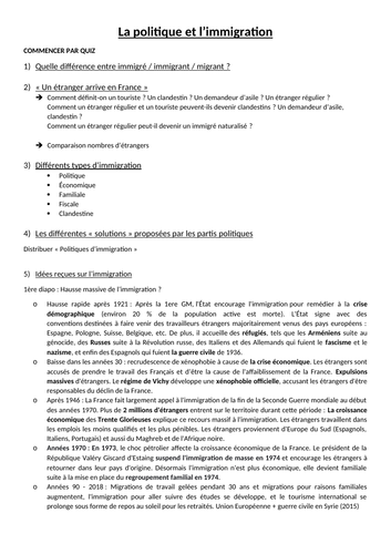 AQA - A2 - La politique et l'immigration | Teaching Resources