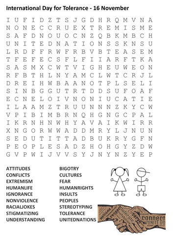 International Day for Tolerance Word Search | Teaching Resources