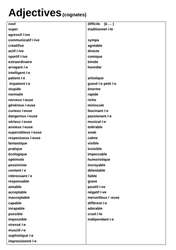 The personality and physical description - Personnalité et description ...