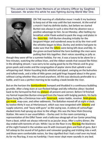 WW1 Siegfried Sassoon extract comprehension | Teaching Resources