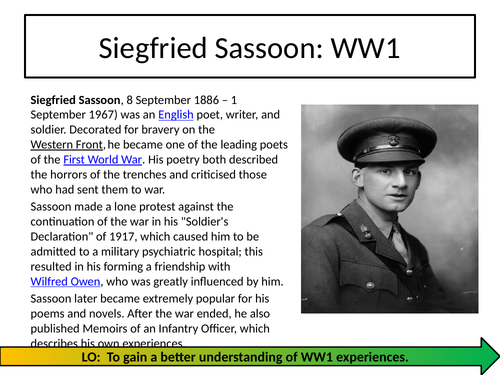 WW1 Siegfried Sassoon extract comprehension | Teaching Resources