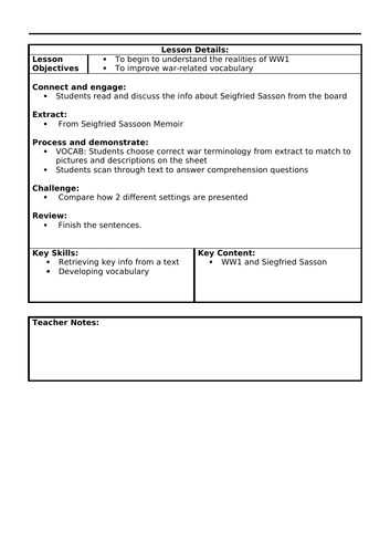 WW1 Siegfried Sassoon extract comprehension | Teaching Resources